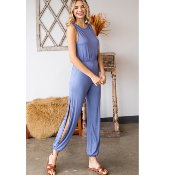 kelzposh | Pants & Jumpsuits | The Brooke Blue Side Slit Jumpsuit ...